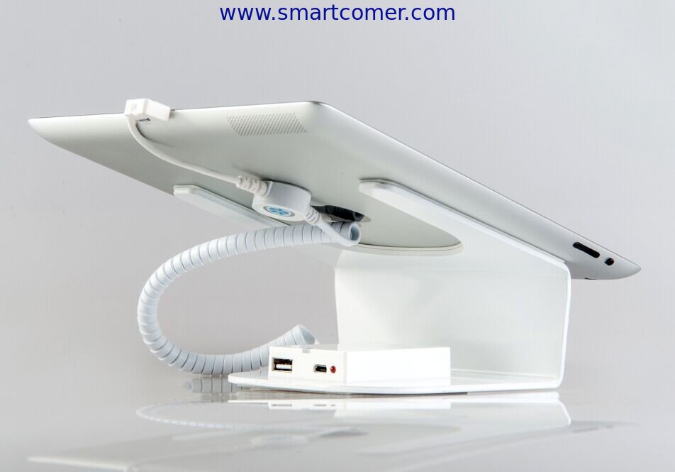 COMER anti-theft security retail display tablet cable lock holders with charging cable and alarm sensor
