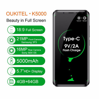 Android 7.0 Octa Core Mobile Phones Touch Screen 5.7" HD Full 4GB 64GB Oukitel K5000