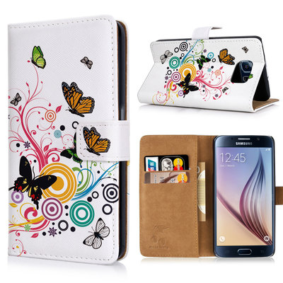 Printed Flip Folio PU Leather Smartphone Protective Case Wallet For Samsung Galaxy S6