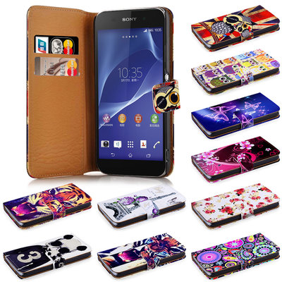 Luxury Printed Flip PU Leather Sony Phone Cases Back Cover Dust proof