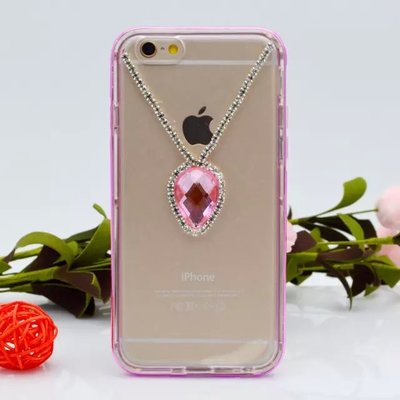 Apple iphone 6 / 6 plus soft silicone phone case with rhinestone decoration chrome bumper