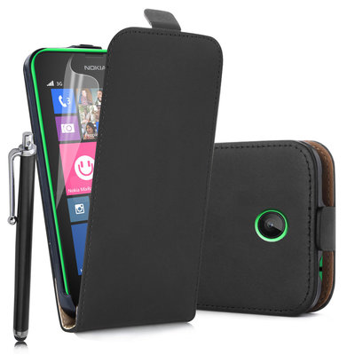 Nokia Lumia 630 Comercial Real Genuine Leather flip Phone case Cover black and white