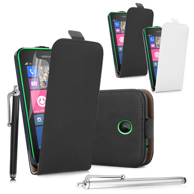 Nokia Lumia 630 Comercial Real Genuine Leather flip Phone case Cover black and white