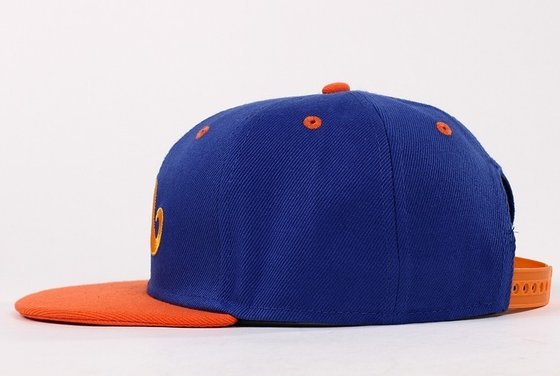 Blue Cotton Flat Peak Snapback Caps Embroidered Baseball Hats With Purper Crown