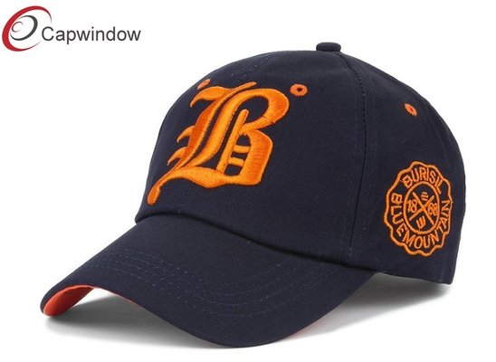 Gold 3D Embroidery Cotton Baseball Caps With Stone Washed Fabric