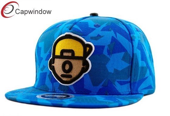 Blue Irregular Figure Pattern Printing Childrens Baseball Caps With 3D Logo