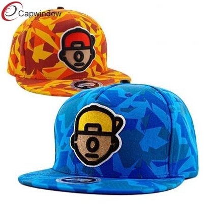 Blue Irregular Figure Pattern Printing Childrens Baseball Caps With 3D Logo