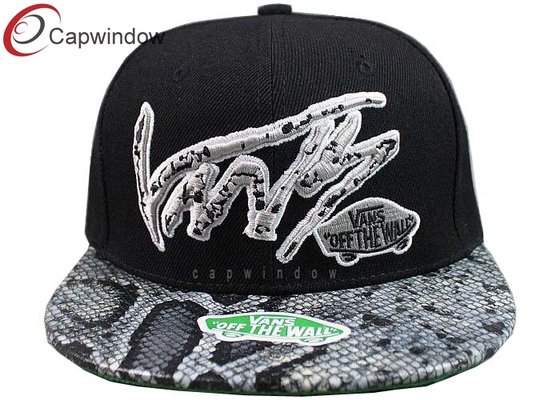 Adjustable 3D Embroidered Fitted Baseball Hats With Snake Skin Leather Peak