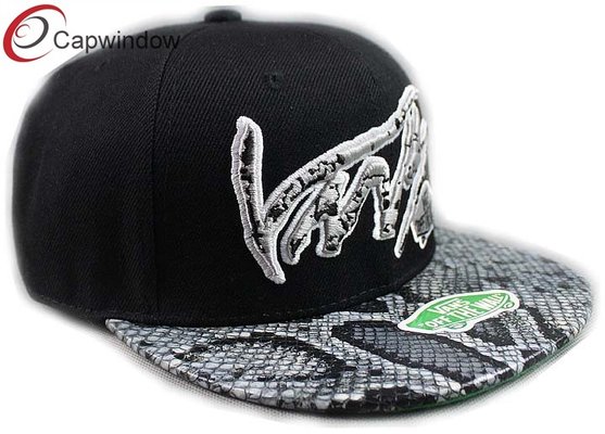Adjustable 3D Embroidered Fitted Baseball Hats With Snake Skin Leather Peak