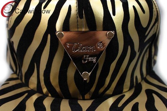 Gold Zebra 5 Panel Flat Brim Baseball Hats With Gold Matel Logo