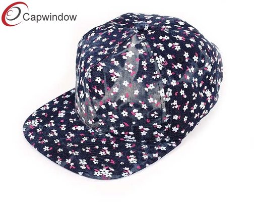 Womens Cotton Floral Flat Brim Baseball Hats With Washed Denim Fabric