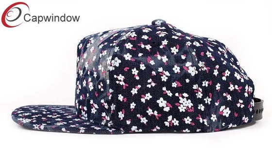Womens Cotton Floral Flat Brim Baseball Hats With Washed Denim Fabric