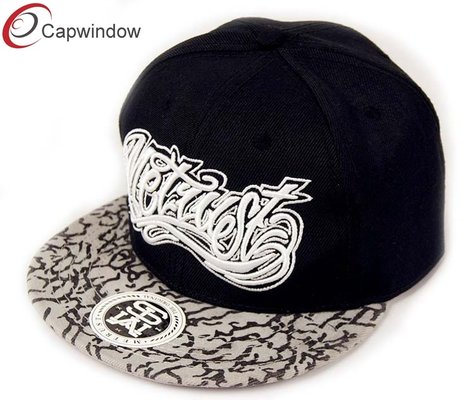 Black Monogrammed Flat Brimmed Baseball Caps With 3D Embroidery