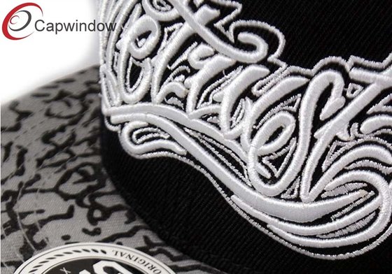 Black Monogrammed Flat Brimmed Baseball Caps With 3D Embroidery