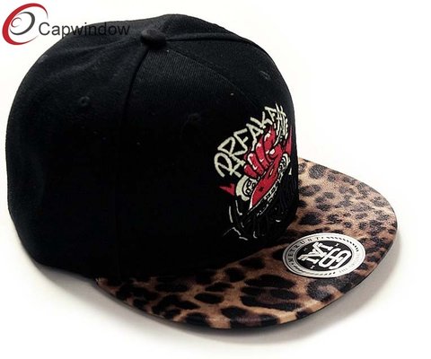 Ladies Leopard Flat Brim Baseball Cap Customized Strapback Hats For Winter