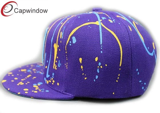 Colored Raindrop Printed Custom Snapback Hats With 3D Embroidery