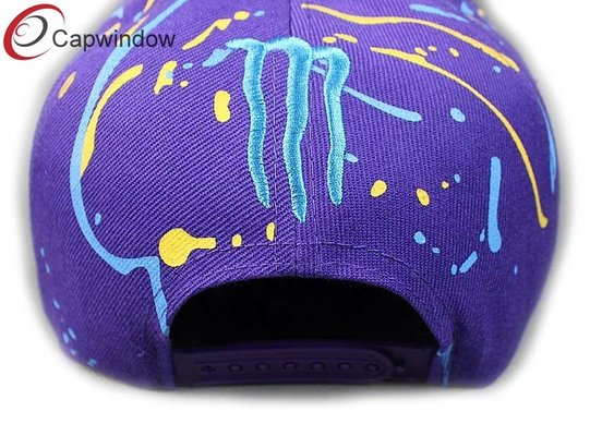 Colored Raindrop Printed Custom Snapback Hats With 3D Embroidery