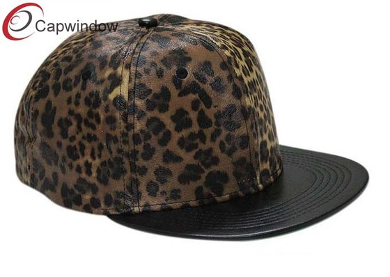 Trendy Flat Brim Custom Strapback Hats Leopard Baseball Cap 5 Panel