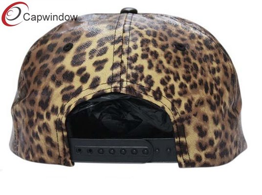 Trendy Flat Brim Custom Strapback Hats Leopard Baseball Cap 5 Panel