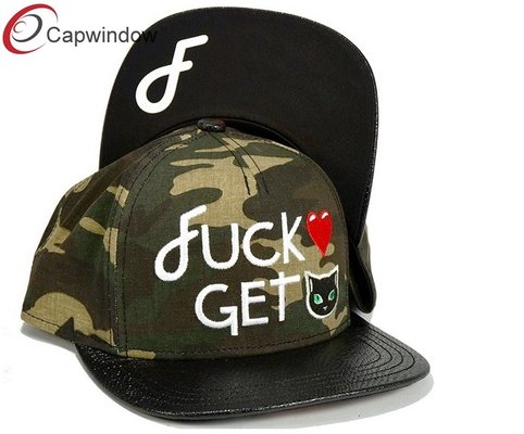 Heavy Brushed Cotton Custom Strapback Cap With PVC Leather Peak