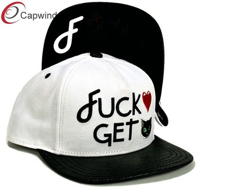 Heavy Brushed Cotton Custom Strapback Cap With PVC Leather Peak