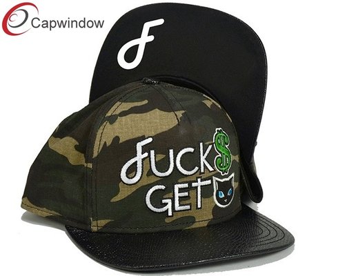 Heavy Brushed Cotton Custom Strapback Cap With PVC Leather Peak