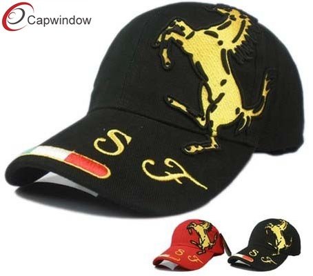F1 Horse Printed Baseball Caps Black 5 Panel Hat With Metal Buckle Closure