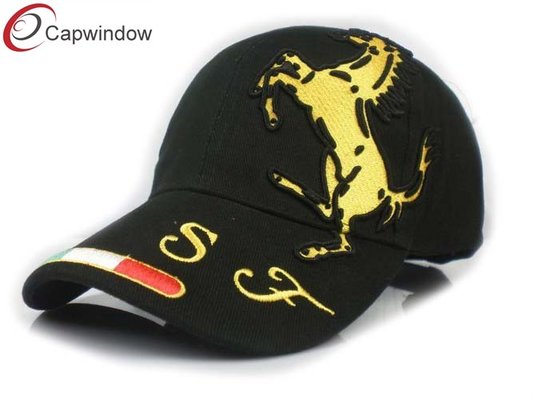 F1 Horse Printed Baseball Caps Black 5 Panel Hat With Metal Buckle Closure