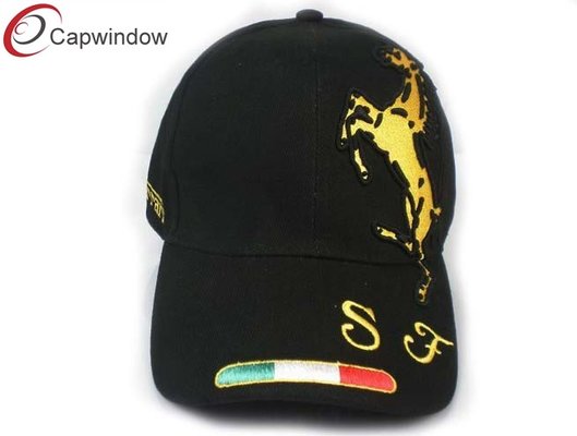 F1 Horse Printed Baseball Caps Black 5 Panel Hat With Metal Buckle Closure