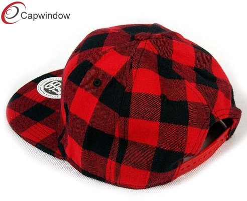 Youth Red Tartan Wool Baseball Caps 6 Panel Baseball Hat With Plastic Snap Closure