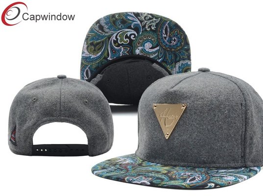 Personalized 5 Panel Wool Baseball Caps With Paisley Printed Peak