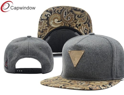 Personalized 5 Panel Wool Baseball Caps With Paisley Printed Peak
