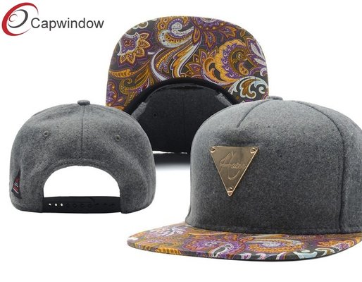 Personalized 5 Panel Wool Baseball Caps With Paisley Printed Peak