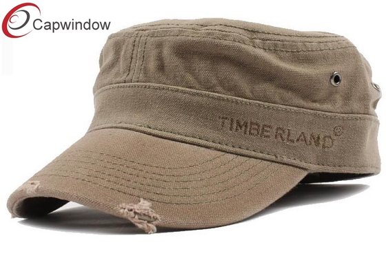Stone Washed Canvas Fabric Army Baseball Cap Light Grey With Velcro Closure