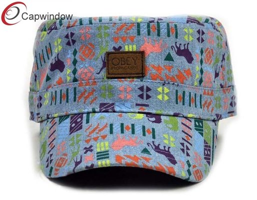 Ladies Fashion Military Baseball Hats With Heat Embossed Leather Patch
