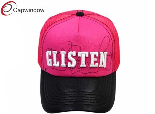Cherry Red 3D Embroidery Logo Trucker Mesh Caps With Multi Spandex Fabric