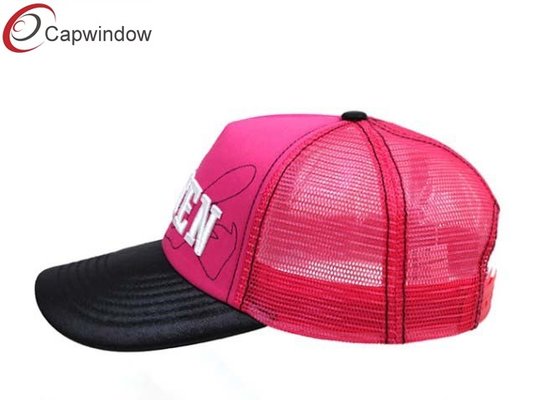 Cherry Red 3D Embroidery Logo Trucker Mesh Caps With Multi Spandex Fabric
