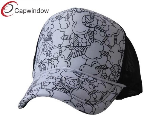 Grey Allover Pattern Printing Trucker Mesh Caps With Multi Spandex Fabric