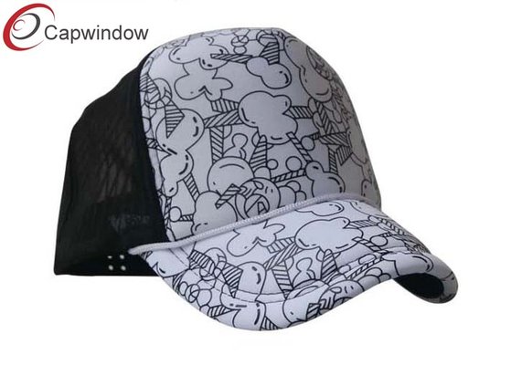Grey Allover Pattern Printing Trucker Mesh Caps With Multi Spandex Fabric
