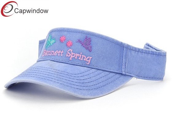 Butterfly Flat Embroidery Tennis Sun Visor With Washed Denim Fabric