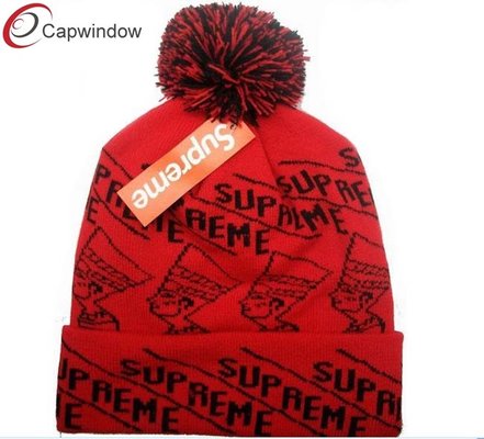 Black Jacquard Acrylic Knit Hat Winter Beanie Hats For Men