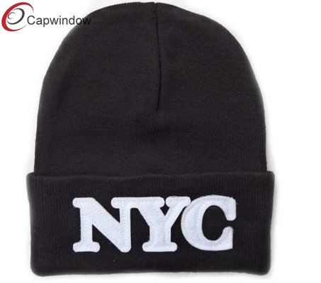 Winter Ski Knitting Hat Beanie Embroidery Logo Acrylic With Folding