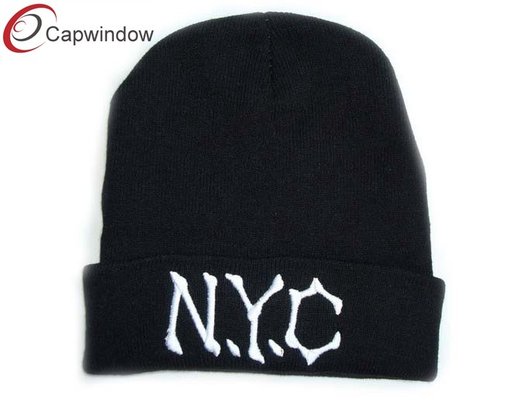Winter Ski Knitting Hat Beanie Embroidery Logo Acrylic With Folding