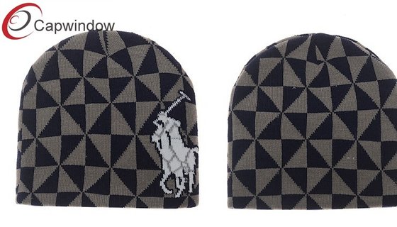 Grey Jacquard Logo Skiing Winter Hats Beanie With Fleece Lining Inside