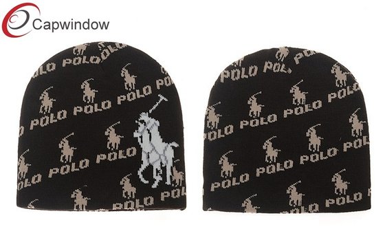 Grey Jacquard Logo Skiing Winter Hats Beanie With Fleece Lining Inside