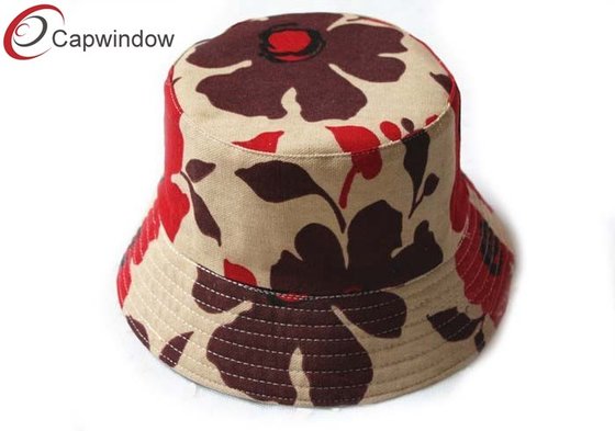 Women Fashion Floral Fishing Bucket Hat With Rope Hold And Plastic Button