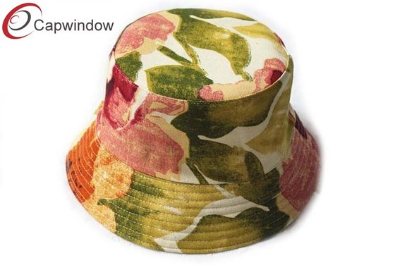 Women Fashion Floral Fishing Bucket Hat With Rope Hold And Plastic Button