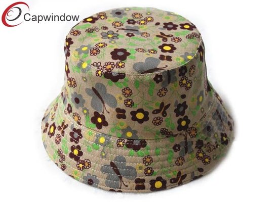 Women Fashion Floral Fishing Bucket Hat With Rope Hold And Plastic Button