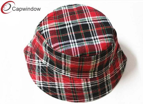 Women Classical Fisherman Bucket Hat Red Checks Pattern Printing