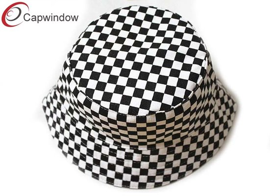 Women Classical Fisherman Bucket Hat Red Checks Pattern Printing